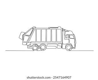 Continuous Line Drawing Art Garbage Truck Stock Vector Royalty Free