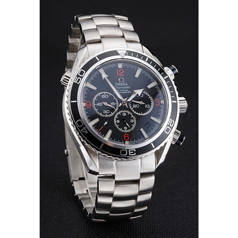 Swiss Omega Seamaster Chronograph Black Dial Black Bezel Stainless