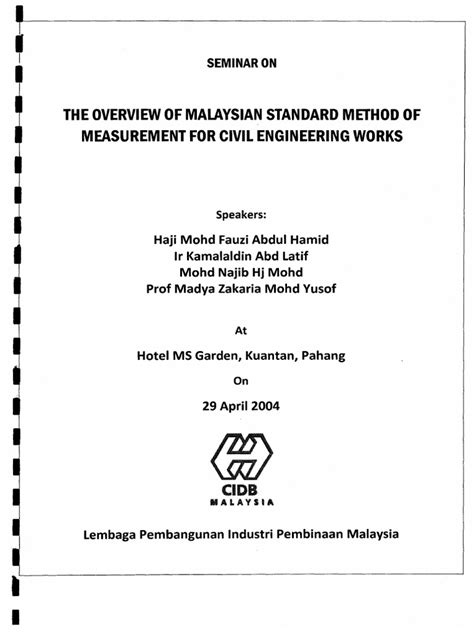 Seminar On The Overview Of Malaysian Standard Method Of Measurement For