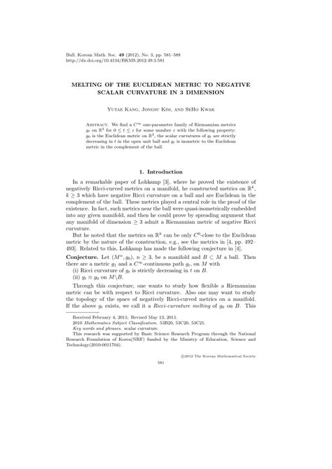 Pdf Melting Of The Euclidean Metric To Negative Scalar Curvature In 3