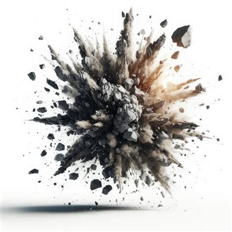 Explosion With Pieces Of Rock Isolated On White Background Premium Ai