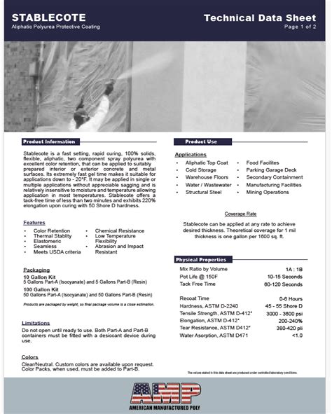 Amp Stablecote Aliphatic Polyurea Technical Data Sheet Tds Profoam
