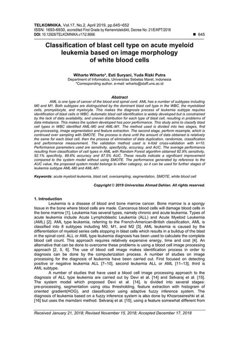 Classification Of Blast Cell Type On Acute Myeloid Leukemia Based On