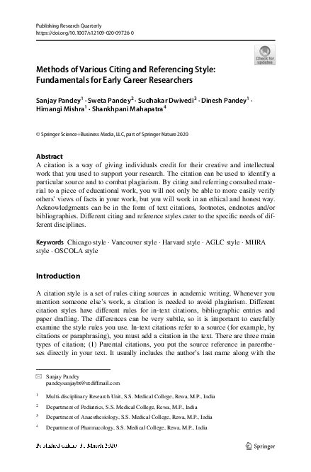 Pdf Methods Of Various Citing And Referencing Style Fundamentals For