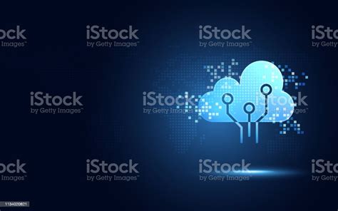 Futuristic Blue Cloud With Pixel Digital Transformation Abstract New Technology Background