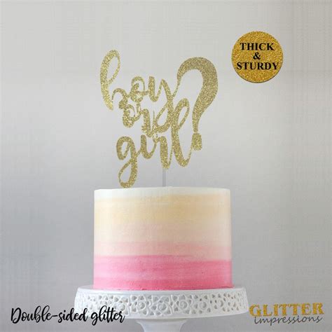 Gender Reveal Cake Topper Cursive Font Glitter Cake Topper
