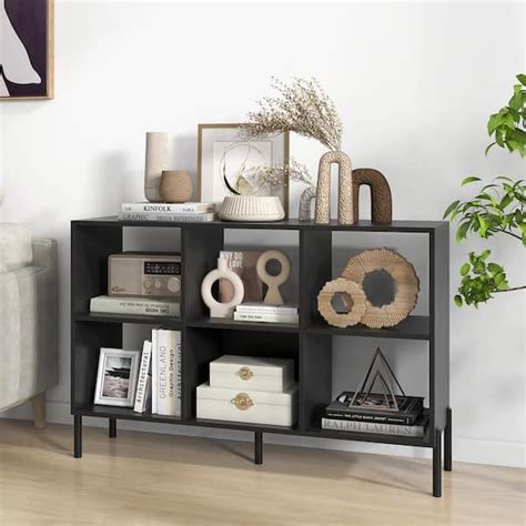 Costway 31 5 In Tall Black Wood 6 Cube Storage Shelf Organizer Bookcase Square Cubby Cabinet