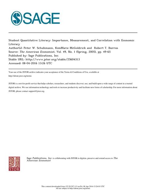 Pdf Student Quantitative Literacy Importance Measurement And