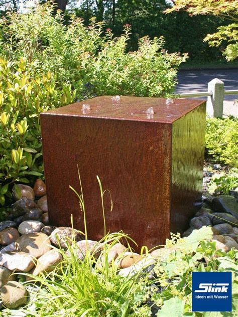 Gartenbrunnen Springbrunnen Cortenstahl Quader Quattro 60 Gartenbrunnen Wasserbecken Und