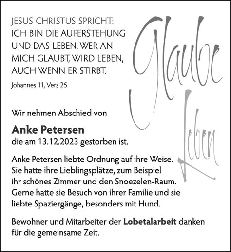 Traueranzeigen Von Anke Petersen Trauerportal Der Celleschen Zeitung