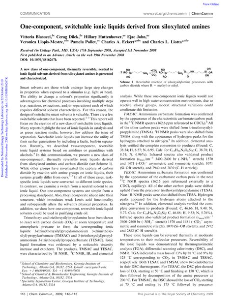 Pdf One Component Switchable Ionic Liquids Derived From Siloxylated