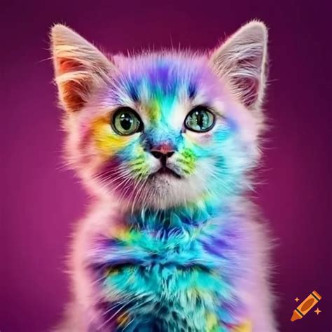 A Cute Fluffy Kitten With Rainbow Colors