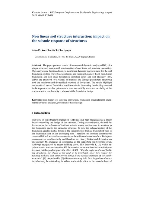PDF Non Linear Soil Structure Interaction Impact On The Seismic Response Of Structures