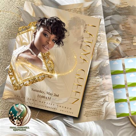 Khaki Elegant Obituary Program Bifold Template Obituary Funeral Announcement Keepsake