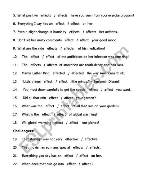 Affect Vs Effect Esl Worksheet By Knewray Worksheets Library