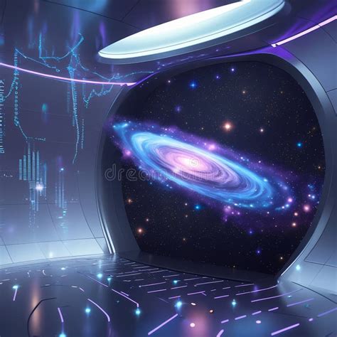 Futuristic Galaxy Observation Room Sci Fi Simulation Chamber Stock