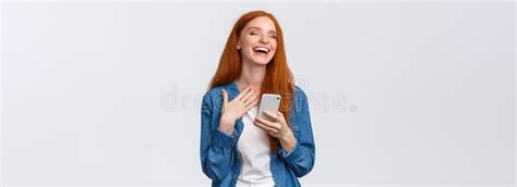 Waist Up Portrait Carefree And Joyful Alluring Redhead Caucasian Girl