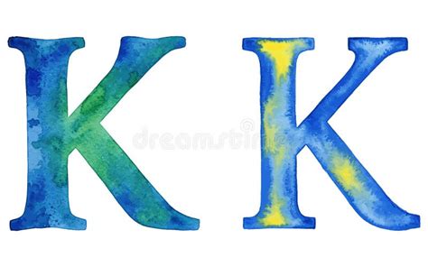 Watercolor Blue And Yellow Letters K Stock Vector Illustration Of