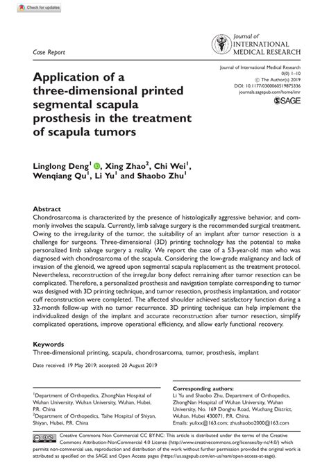 Pdf Application Of A Three Dimensional Printed Segmental Scapula