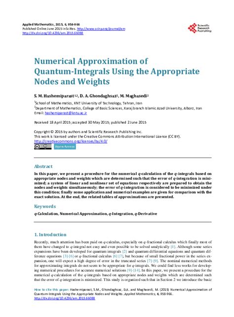 Pdf Numerical Approximation Of Quantum Integrals Using The