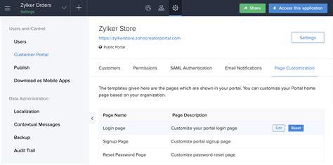 Understand How To Customize Customer Portal Pages Zoho Creator Help
