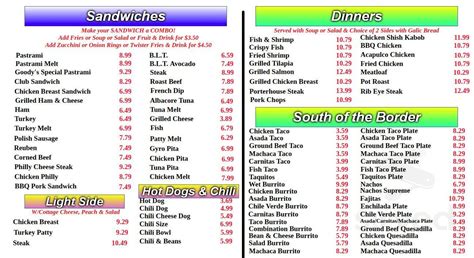 Menu For Goodys Cafe Palm Desert In Palm Desert Ca Sirved