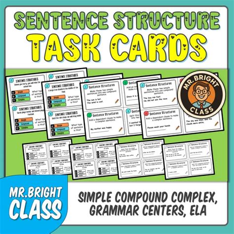 Sentence Structure Task Cards Simple Compound Complex Grammar Centers