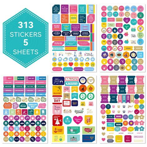 Planner Stickers 5 Sheets Calendar Stickers Pack