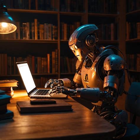 Premium Photo Cyborg Robot Is Typing On Laptop Keyboard Concept Of