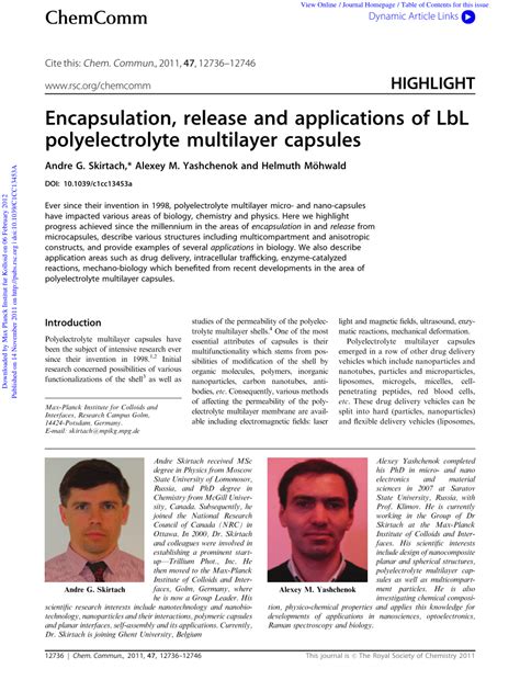 Pdf Cheminform Abstract Encapsulation Release And Applications Of