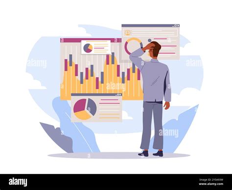 Business Analysis Man Young Guy Near Infographic Statistics And Data