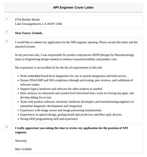 Npi Engineer Cover Letter Velvet Jobs