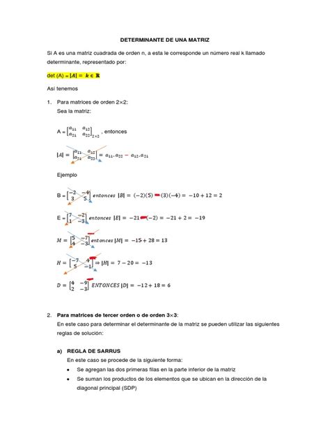 Determinantes De Una Matriz E Inversa De Matrices Pdf Determinante Matriz Matemáticas