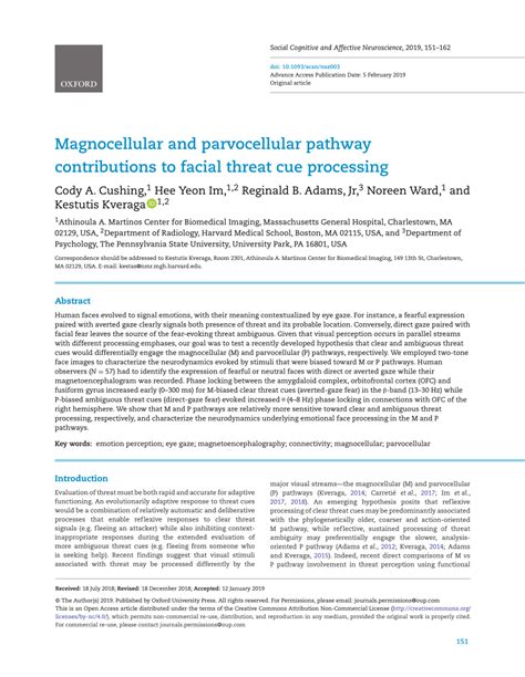 Pdf Magnocellular And Parvocellular Pathway Contributions To Facial Threat Cue Processing