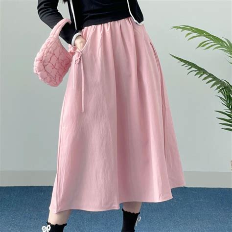 다잇템 여자 고무줄 후레아 여름데이트룩 리본치마 핑크 롱스커트