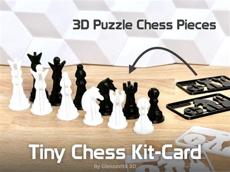 Tiny Chess Kit Card Compact Modern 3d Puzzle Set By Glennovits 3d