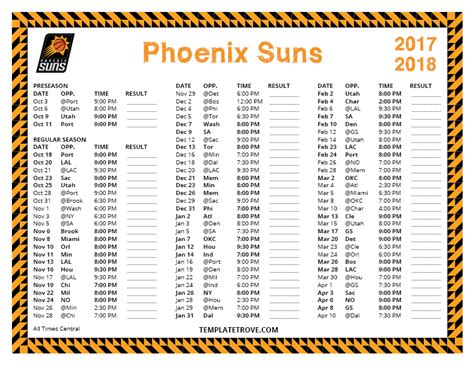 Suns Printable Schedule Printable Calendars At A Glance