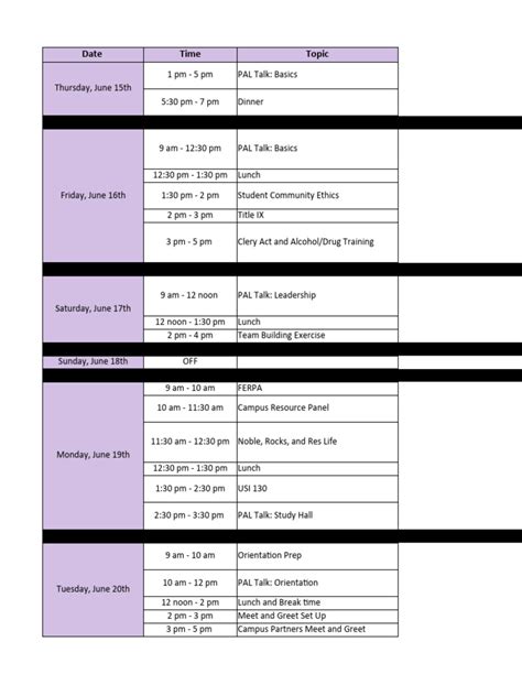 Pal Training Schedule Pdf
