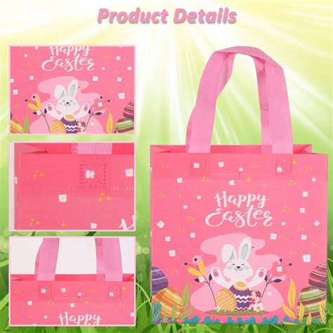 12pcs Set Easter Candy Bag Non Woven Fabric Egg Shaped Tote With 12 Different Patterns 20 20