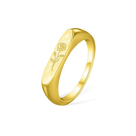 Birth Flower Ring Floral Signet Ring Sterling Silverbrass Engraved
