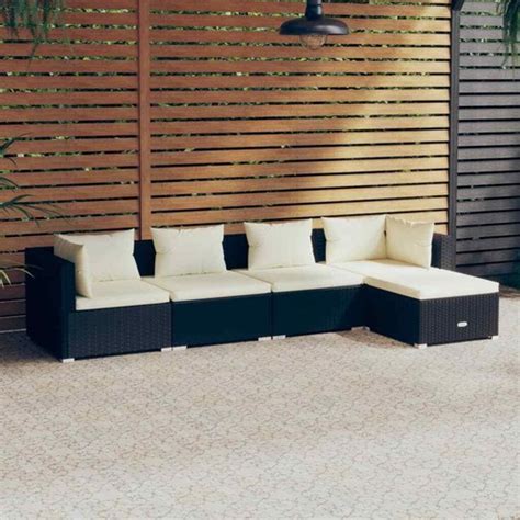 5 Piece Garden Lounge Set With Cushions Poly Rattan Black Vidaxl Ebay