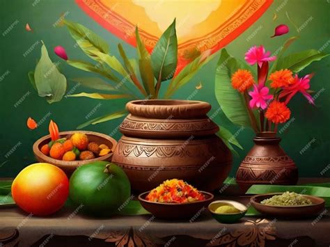 Premium Psd A Banner With Kalash And Traditional Food Pachadi For