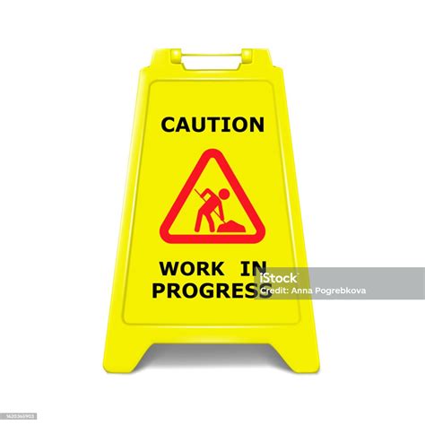 Work In Progress Standing Caution Sign Board Realistic Vector