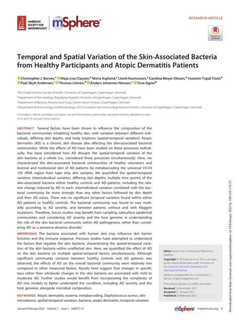 Pdf Temporal And Spatial Variation Of The Skin Associated Bacteria