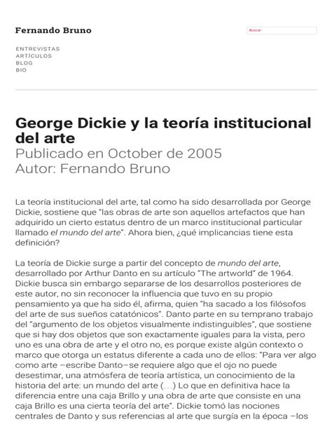 George Dickie Y La Teoría Institucional Del Arte Fernando Bruno Pdf