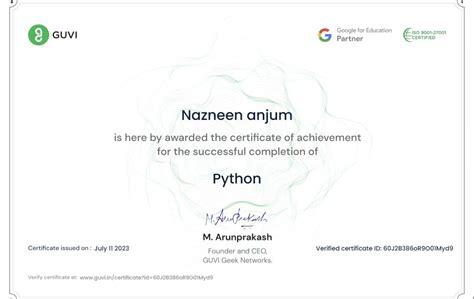 Nazneen Anjum On Linkedin Guvicertified Python Revauniversity