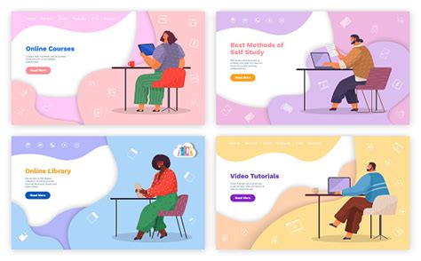 Video Tutorial Pendidikan Online Perpustakaan Pelatihan Jarak Jauh Set Template Halaman Arahan