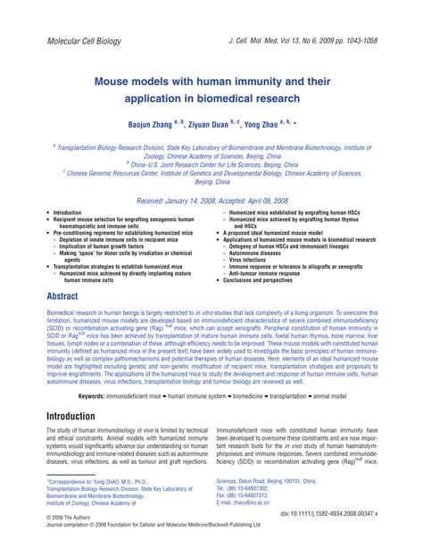 Pdf Mouse Models With Human Immunity And Their Application In