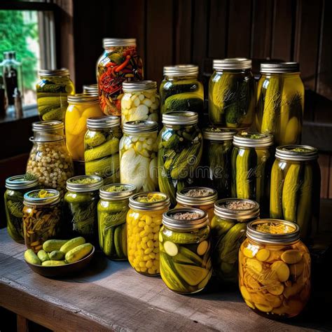 Harvesting Many Types Of Fermented Gut Healthy Pickles In Mason Jars