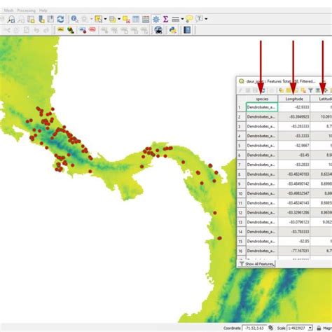Qgis Window Showing Occurrence Records For Dendrobates Auratus Blue